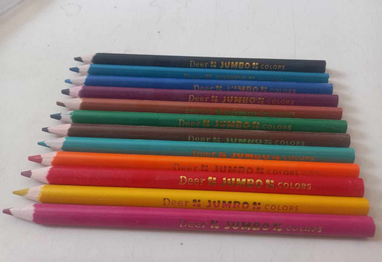 Deer Jumbo Color Pencils With Sharpener Set Of 12 Color Pencils | Daraz.pk