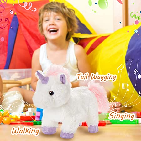 CozyWorld Walking Electronic Unicorn Plush Electric Singing Interactive ...