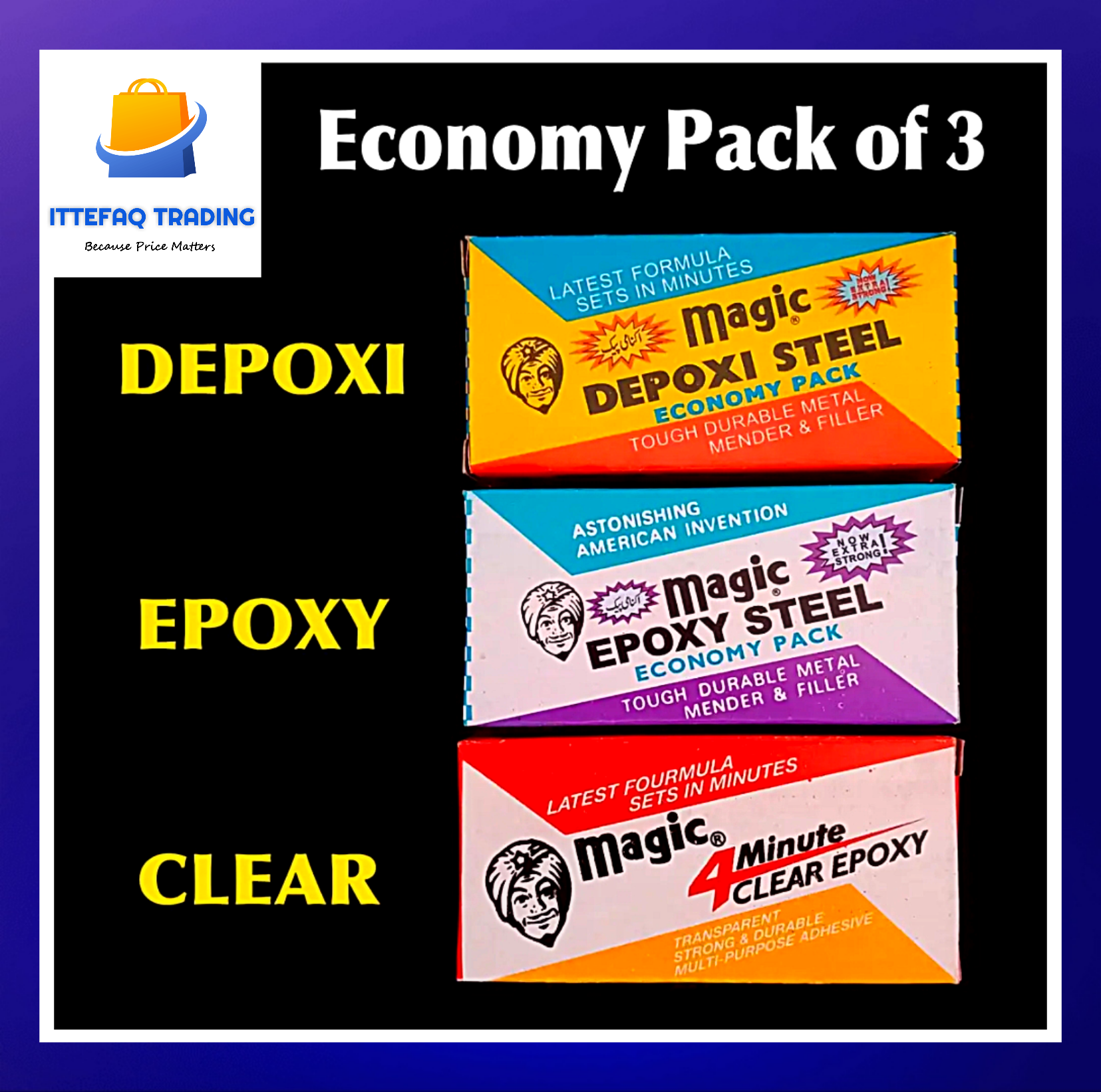 3Pcs Magic Depoxi Steel, Magic Epoxy Steel & Magic 4 Minutes Clear ...