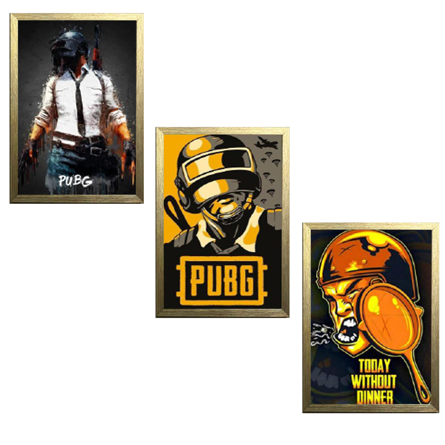 3 PC PUBG Gaming Picture Frame ,Glass front with FREE PRINT for Wall ...