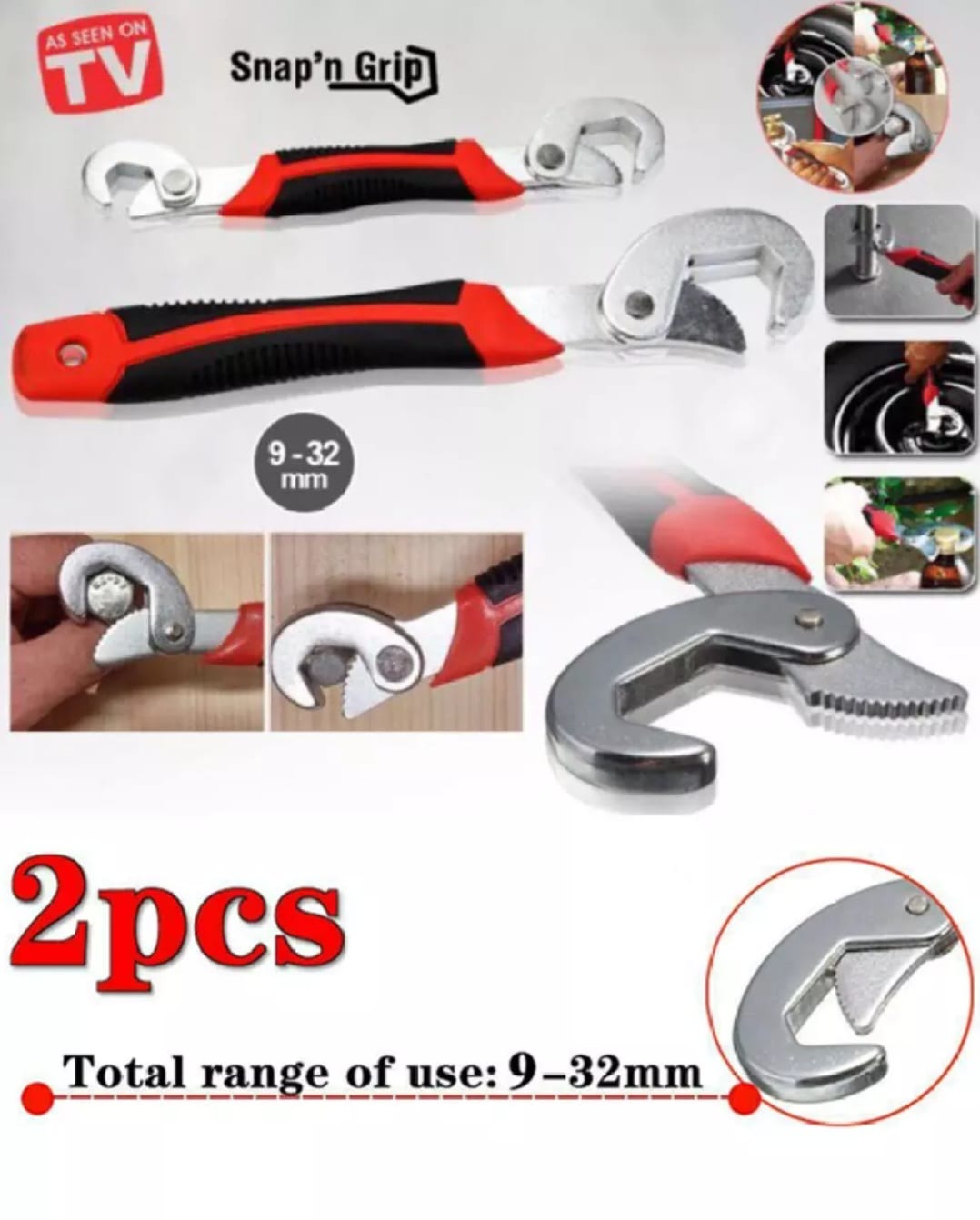 Pack of 2 - Easy and Auto Adjustable Wrench Quick and Anti-slip Spanner ...