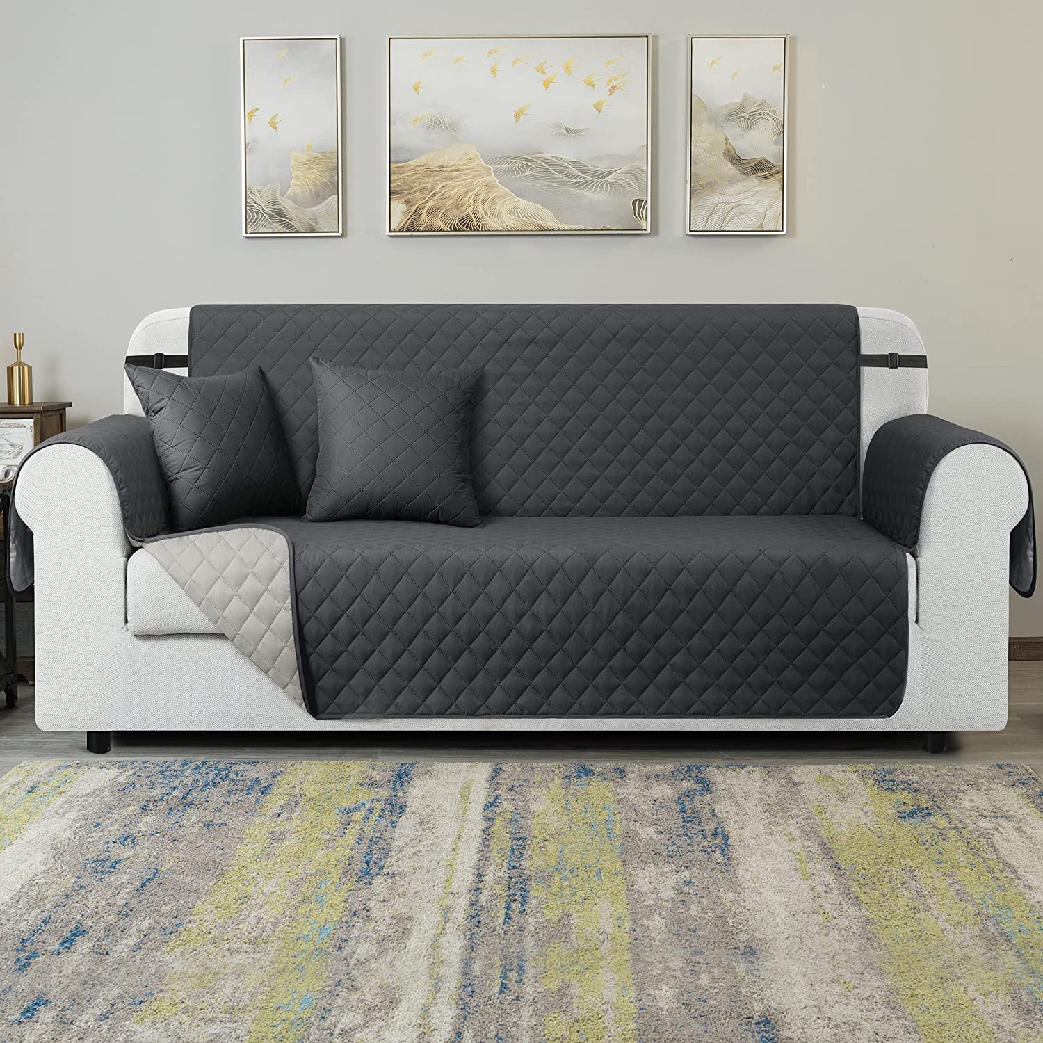 Quilted Sofa Runners- 6 Seater - 3+2+1 - Sofa Covers With Side Pockets ...