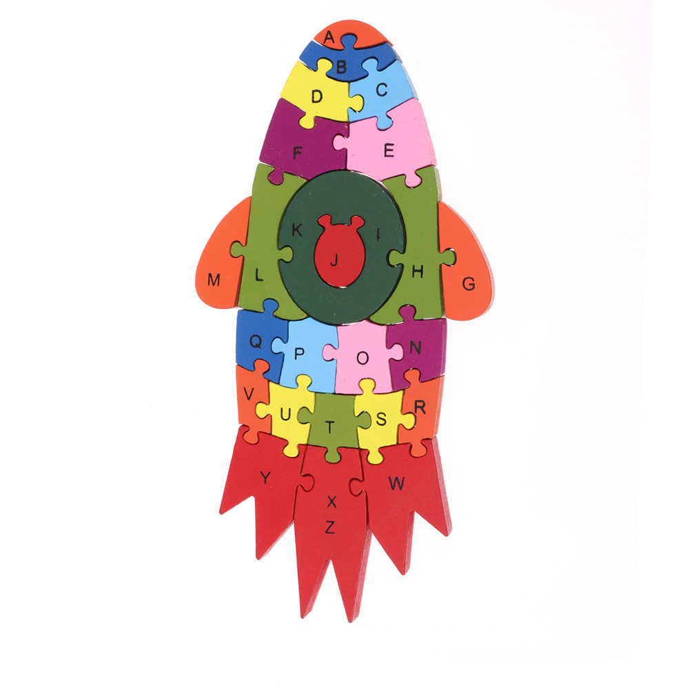 GC Kids Wooden Puzzle Colorful Cartoon Rocket 26 English Letter ...