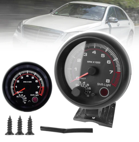 Universal 3.75 inch 12V White LED RPM Meter with Red Shift Light for ...