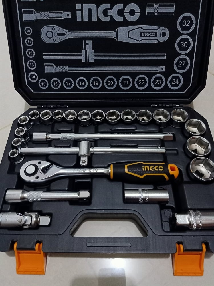 INGCO 25pcs 1/2" Socket set (Ratchet Wrench, 10-32mm sockets, Universal ...