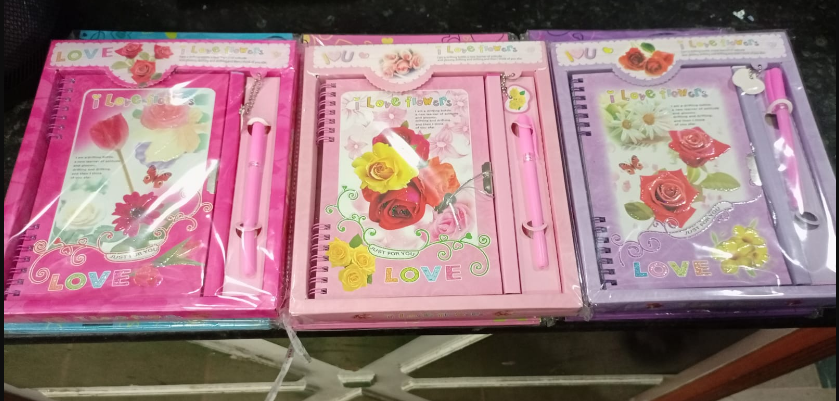 Fancy Lock Flower Binding Diary Medium Size With Box and Gift Pen Pages ...