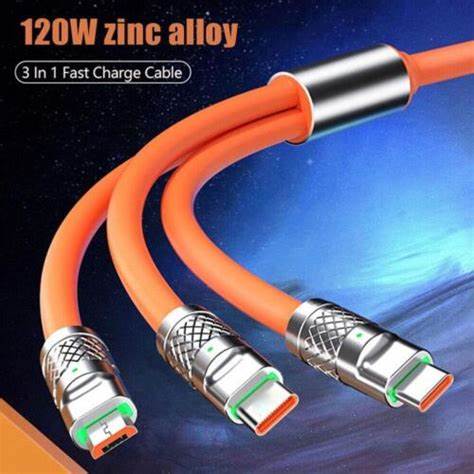 3 in 1 120W 6A Fast Charging All in One Cable For Huawei Xiaomi iPhone ...