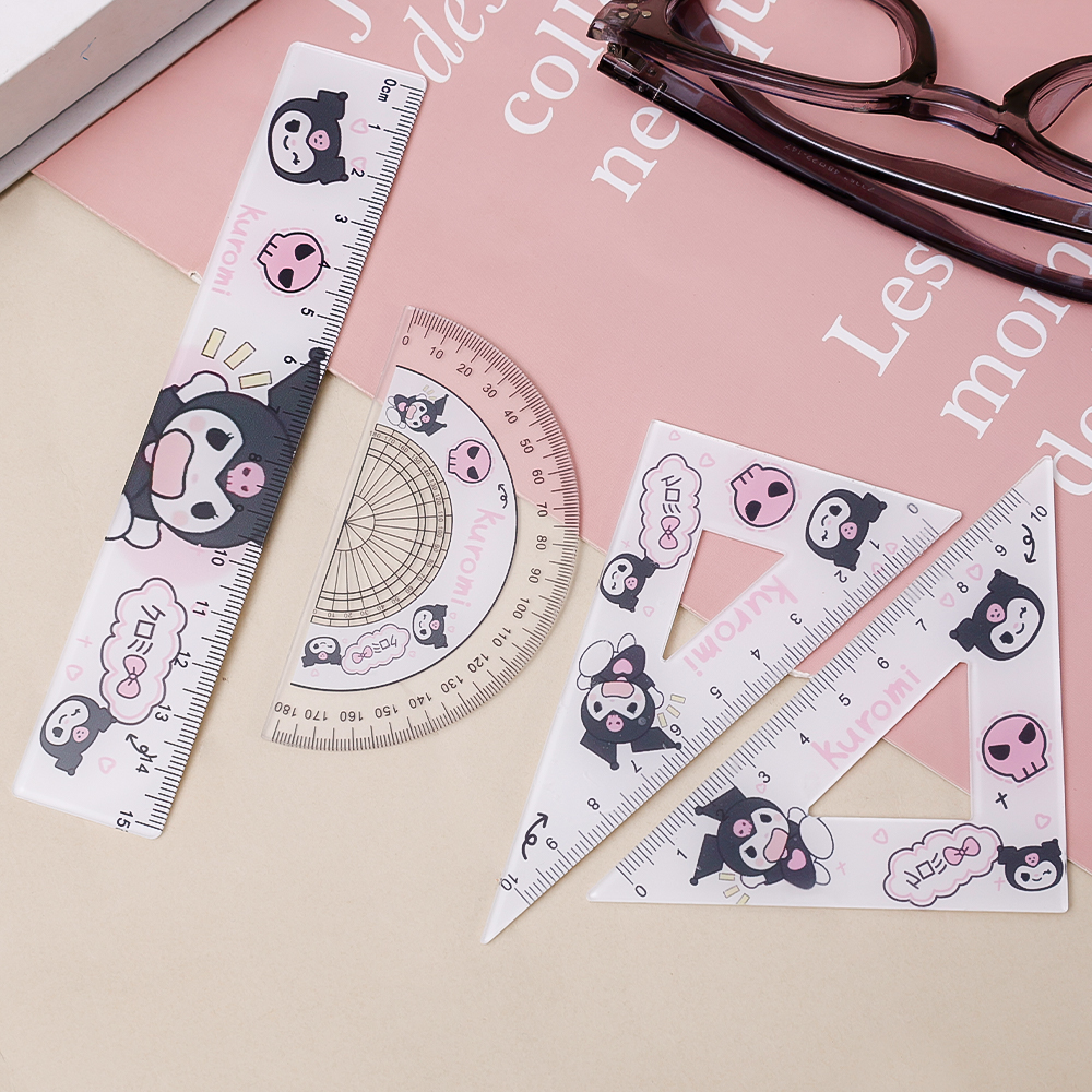 4Pcs/Set Sanrio Ruler Set Kuromi Acrylic Cute Cartoon Straight Ruler ...