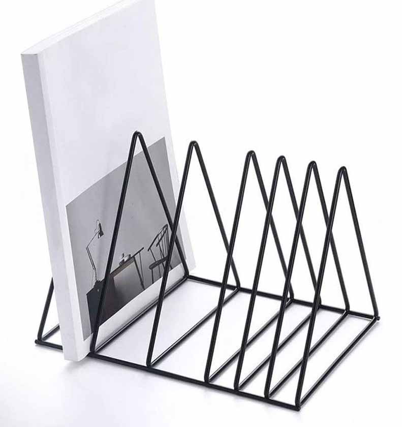 File Holder Triangle Wire Metal Magazine Stand Book Rack 6 Slot Record ...