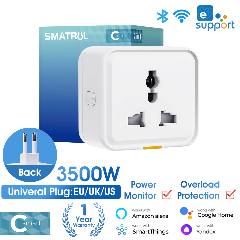 SMATRUL EWeLink Smart Plug Wifi Universal Socket 16A WiFi Travel Adapter Conversion Outlet Power ...