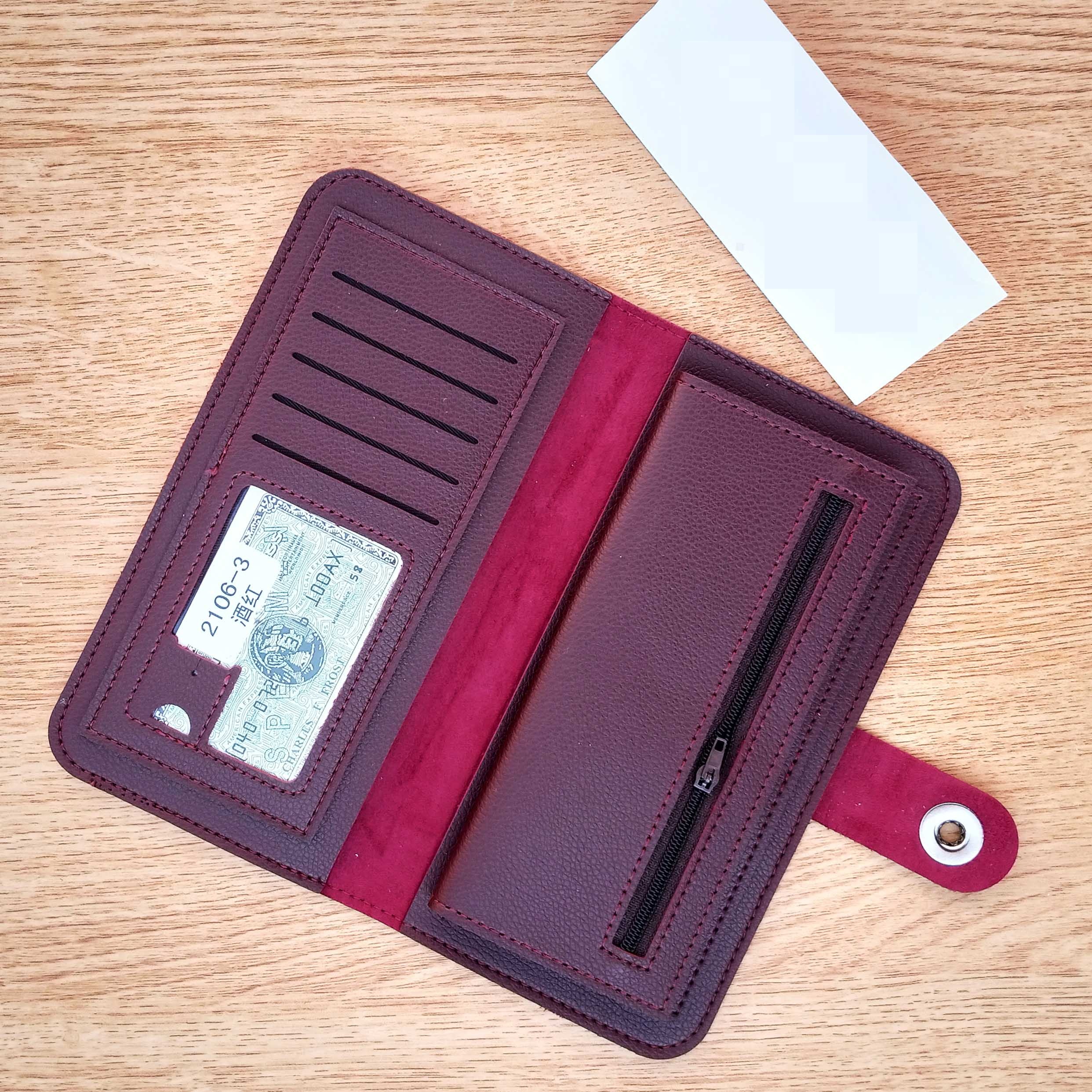 Slim long PU leather wallet for men and women Girls boy with zip ...