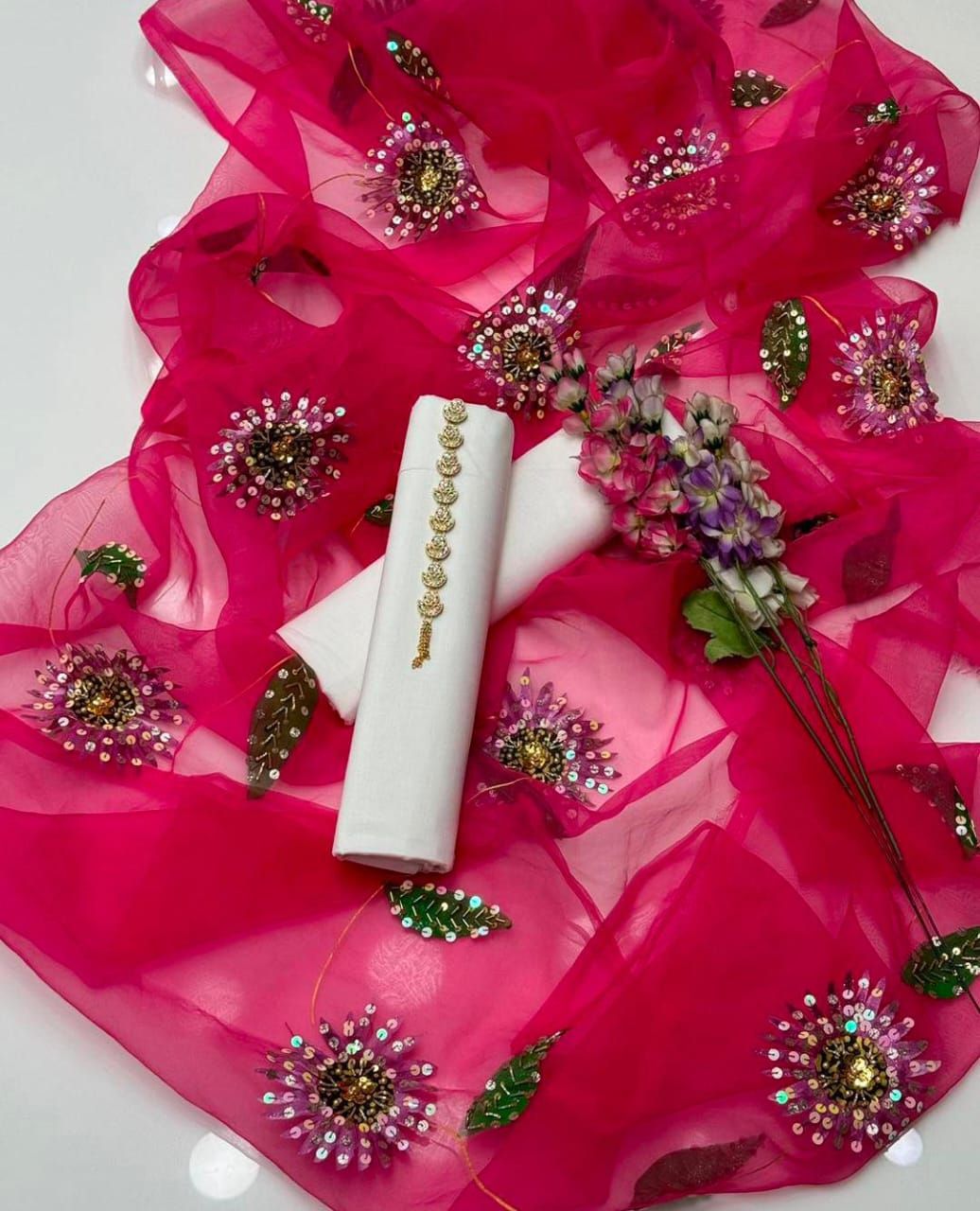 New Collection 3piece suit Organza Brush paint Dupatta with Cut dana ...
