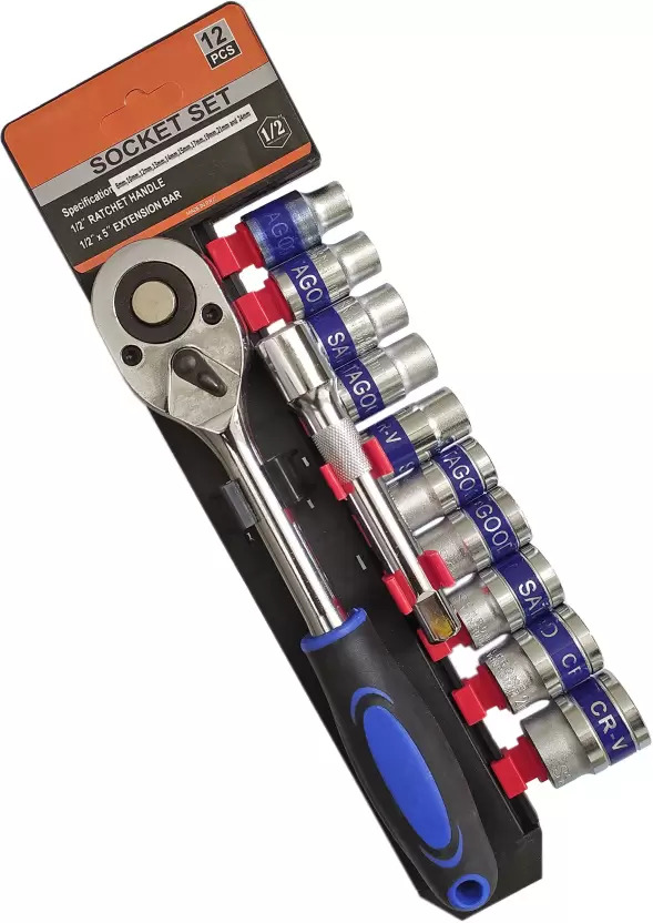 12 in 1 Heavy Duty 1/2 Inch Ratchet Socket Wrench Set 10-22mm, Drive ...