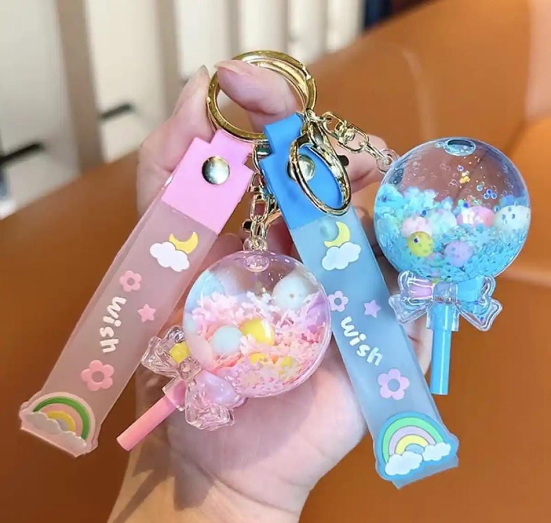 Cute Oil Liquid Lollipop Keychain Quicksand Snowflake Glitter Acrylic ...