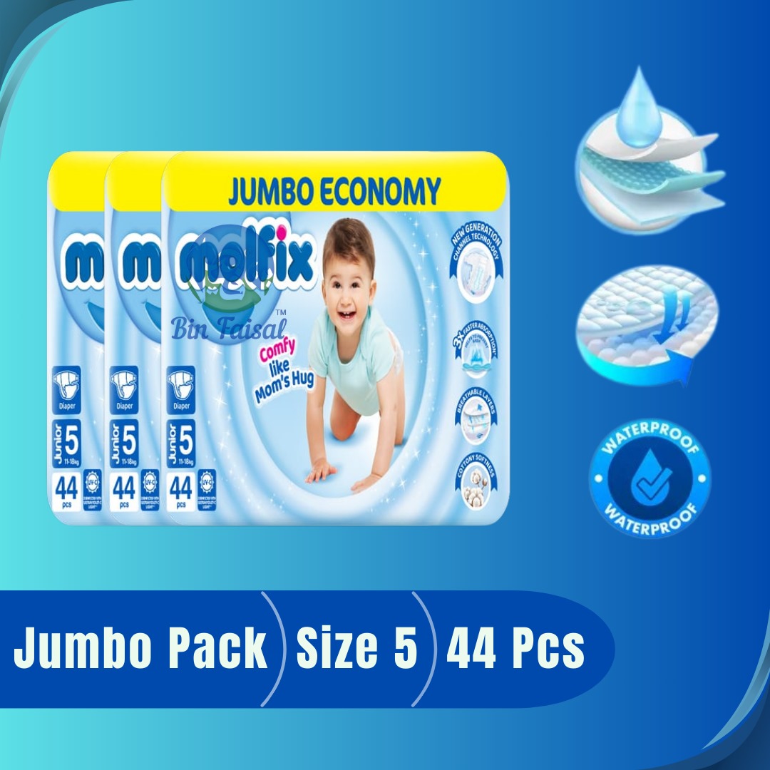 New Molifix Size 5 Junior 44pcs Diapers Jumbo Pack (11-18kg) Pack of 3 ...