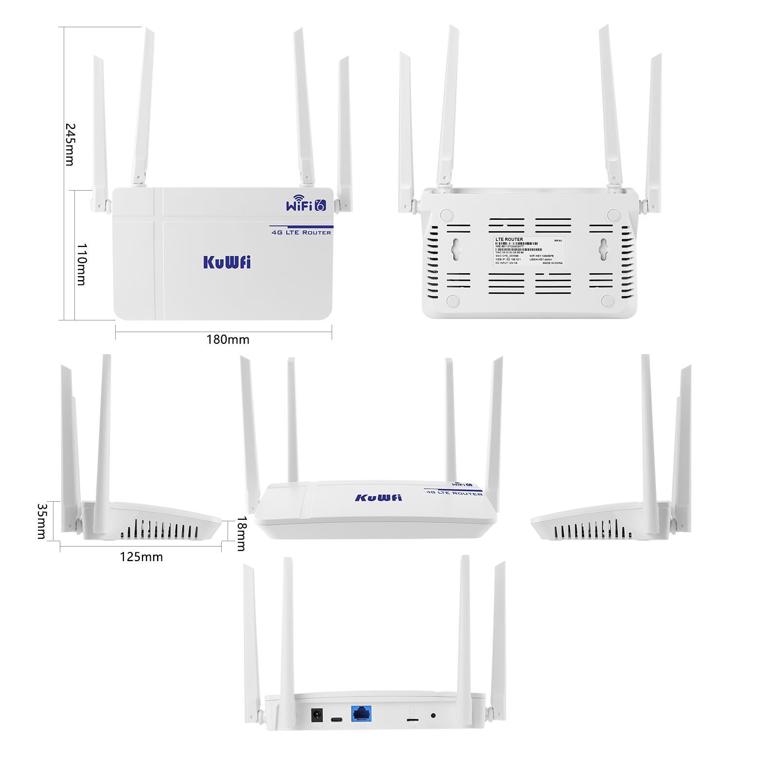 KuWFi 300Mbps CAT4 CPE Беспроводной WiFi6 4G LTE Маршрутизатор Ethernet ...