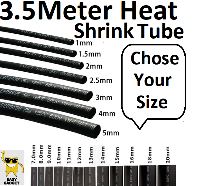 3.5 Meter Heat Shrink Tube Shrinkable Wire Wrap Cable Sleeve Multiple Size - 1mm to 20mm | Daraz.pk