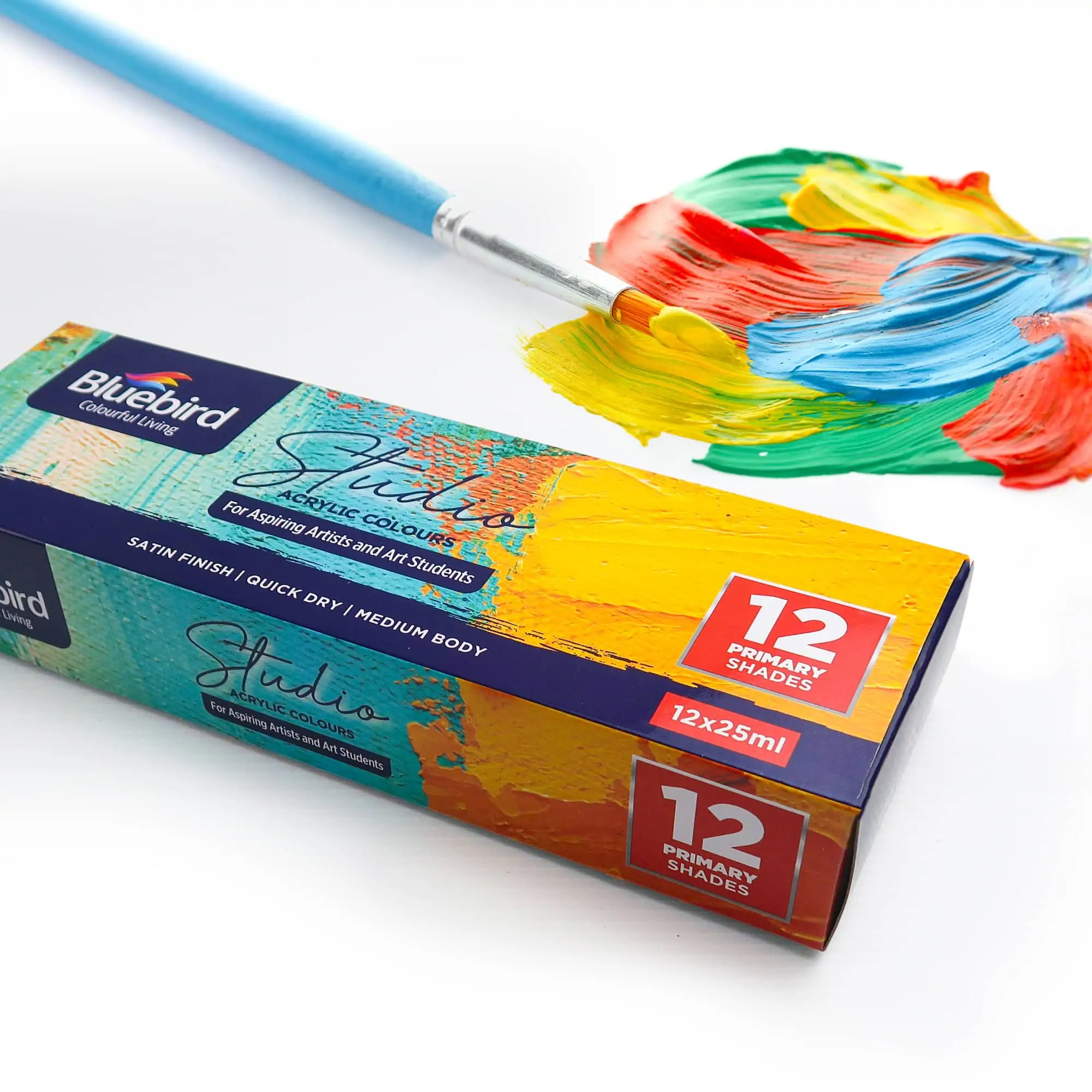 Bluebird Art Studio Acrylic Colours – 25 ml – Set of 12 Primary Shades ...