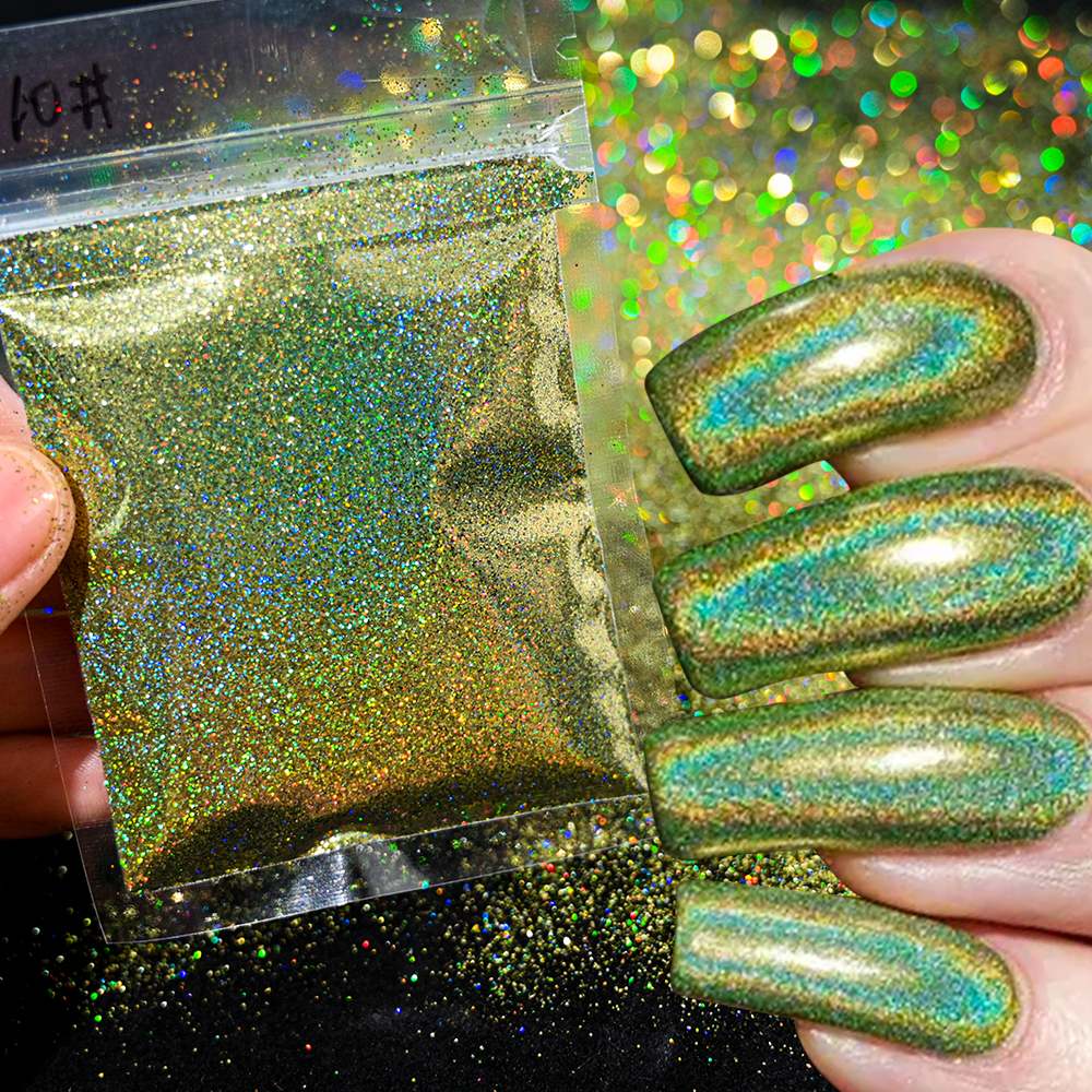 5G Holographic Gold Silver Nail Art Glitter Powder Sparkly Laser Chrome ...