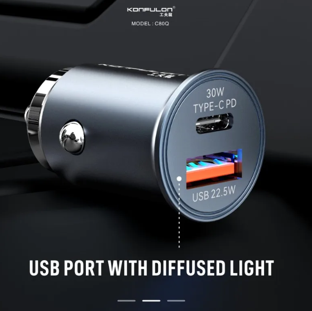Dual Port Compact Car Charger with USB C Cable - PD 25W Fast Car ...