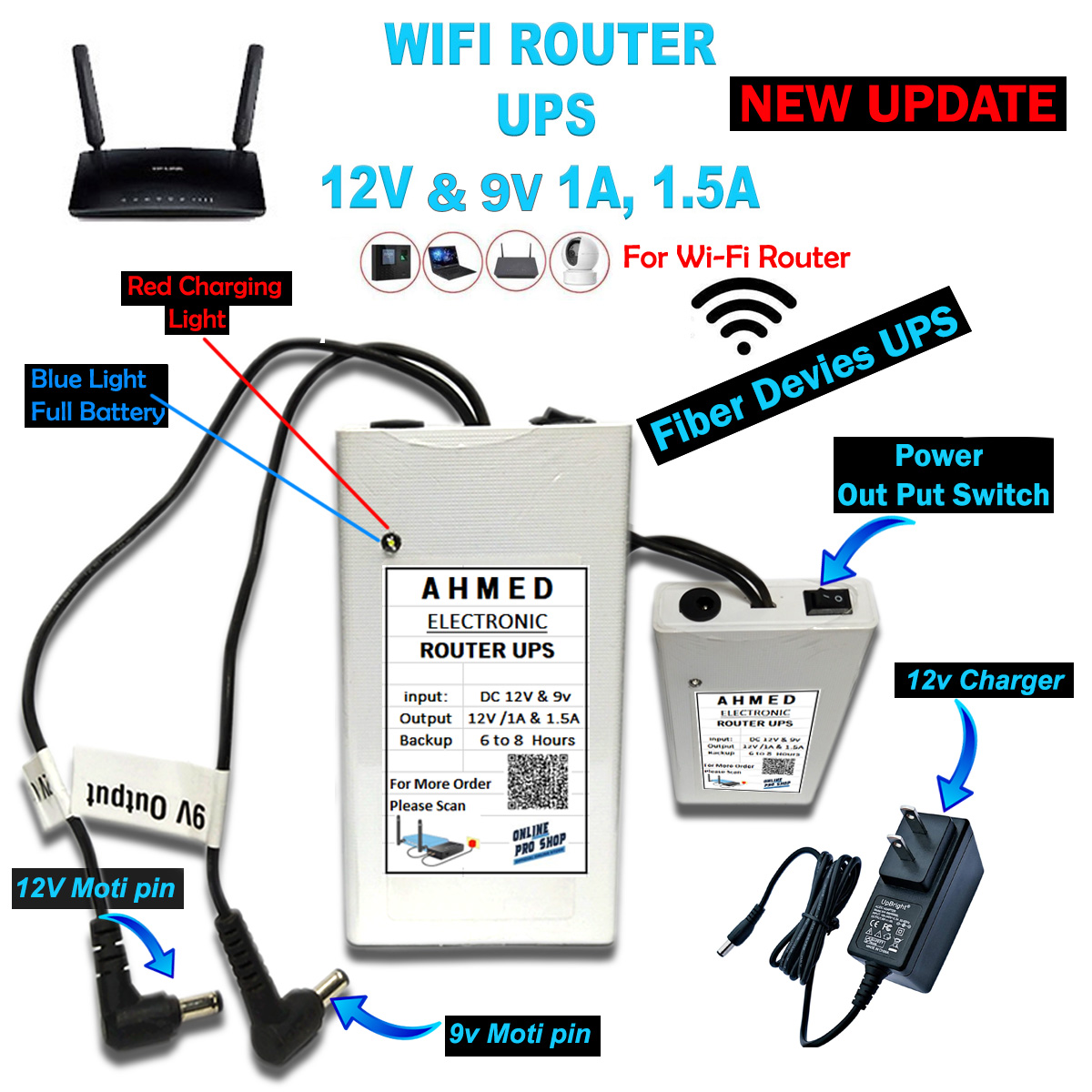 12V WiFi Router UPS Power Bank Backup Battery for TP-Link, Tenda, PTCL ...