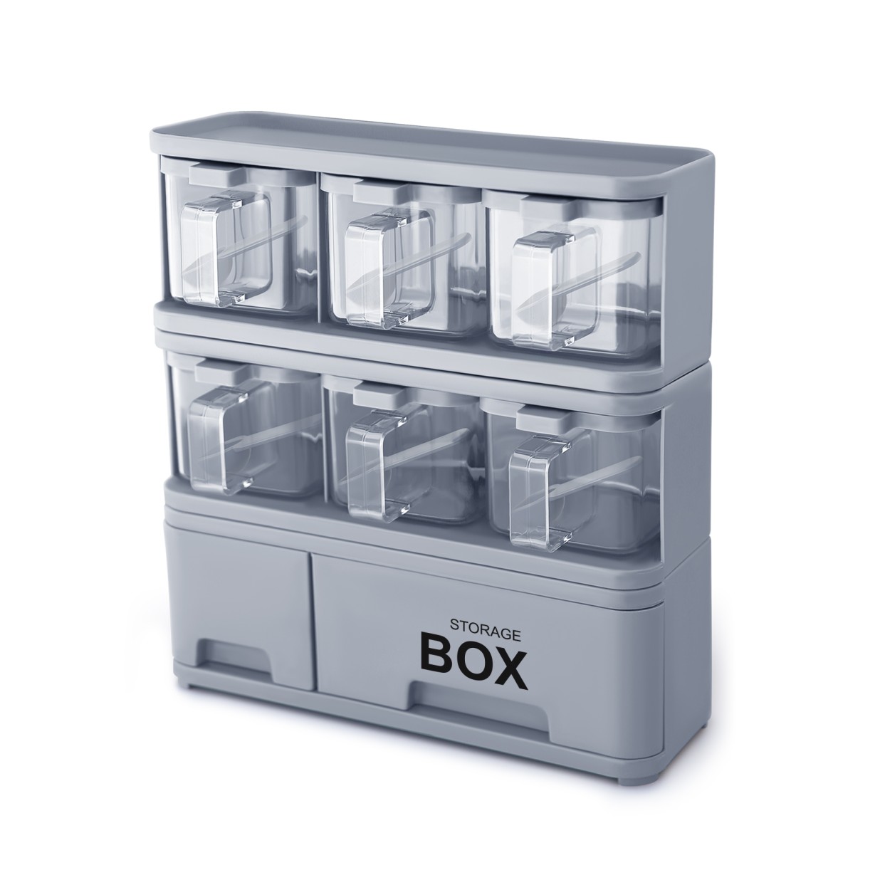 PrettyNeat Storage Box Condiments & Spice Rack With 6 Spice Jars And ...