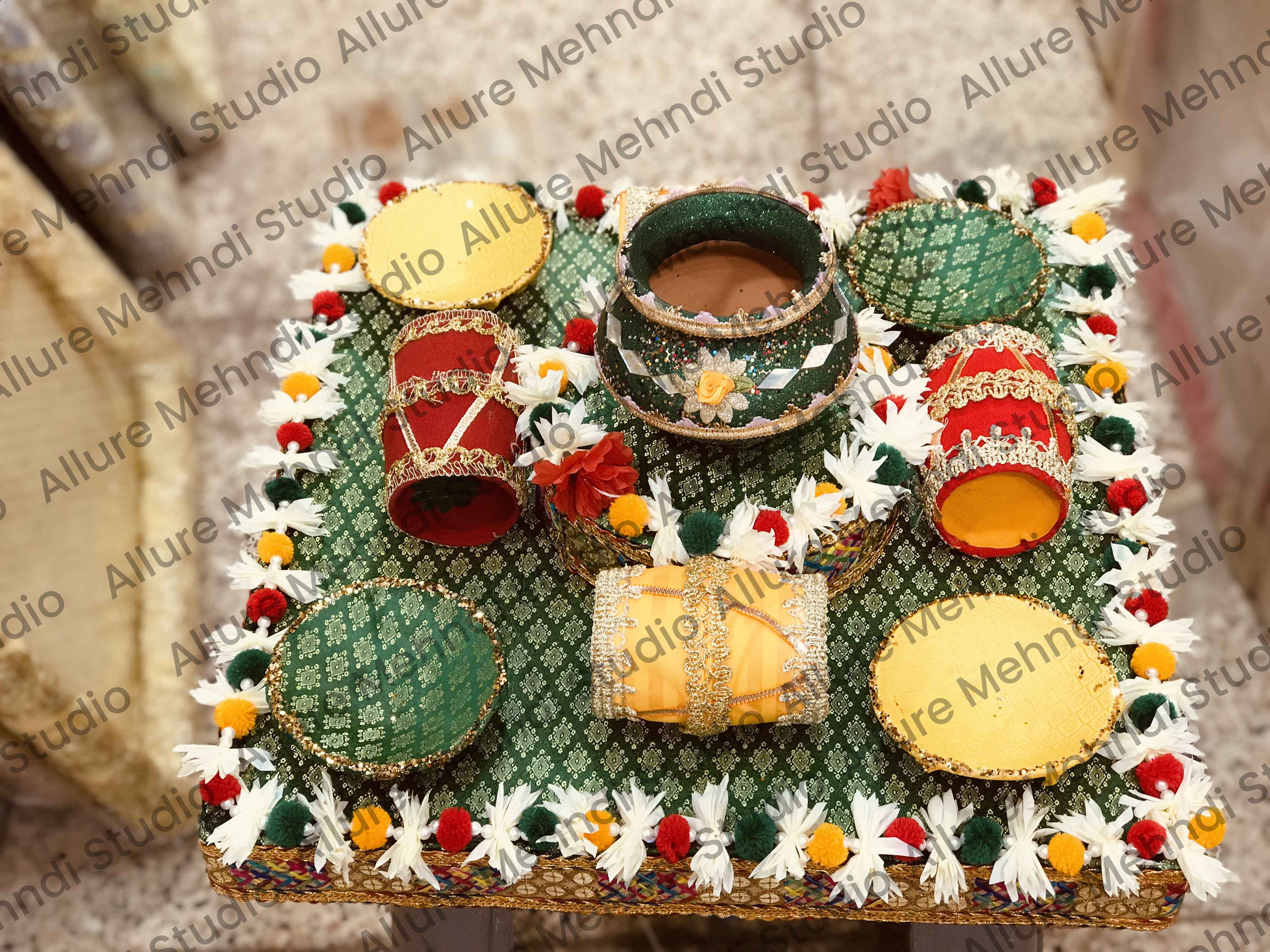 Handcrafted Square Mehndi Rasam Thaal With Decorative Designs – High ...