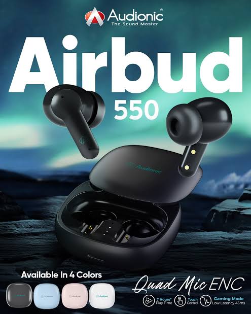 Audionic Airbud 550 Quad MIC ENC Earbuds - Gaming Mode - IPx4 Water ...