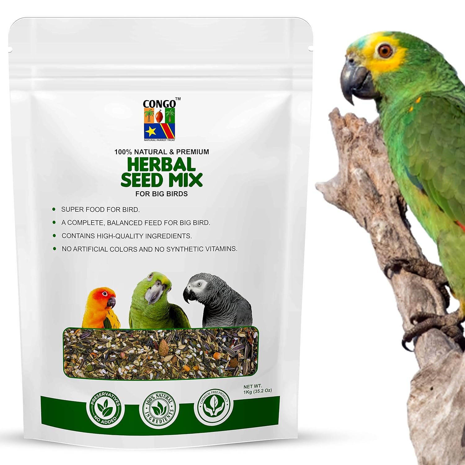 Congo Herbal Seed Mix 2kg for Conure, Senegal, Amazon, African Gray ...