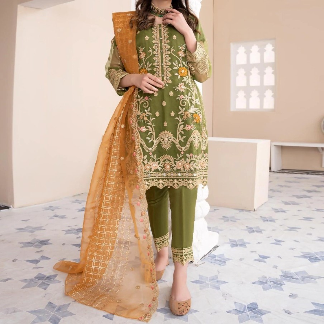 Decent Embroidered 3 Piece Organza Dress/Eid Collection For Women ...