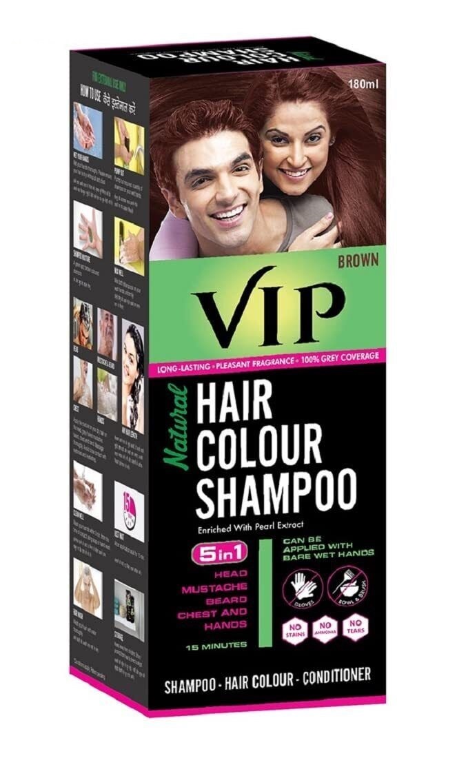 VIP Hair Colour Shampoo - 180ml Brown (Original india) | Daraz.pk