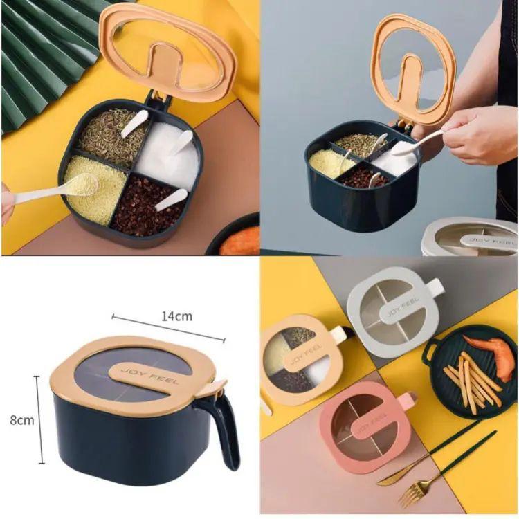 4 In 1 Partition Kitchen Seasoning Masala Box with Spoons, Spice Rack ...