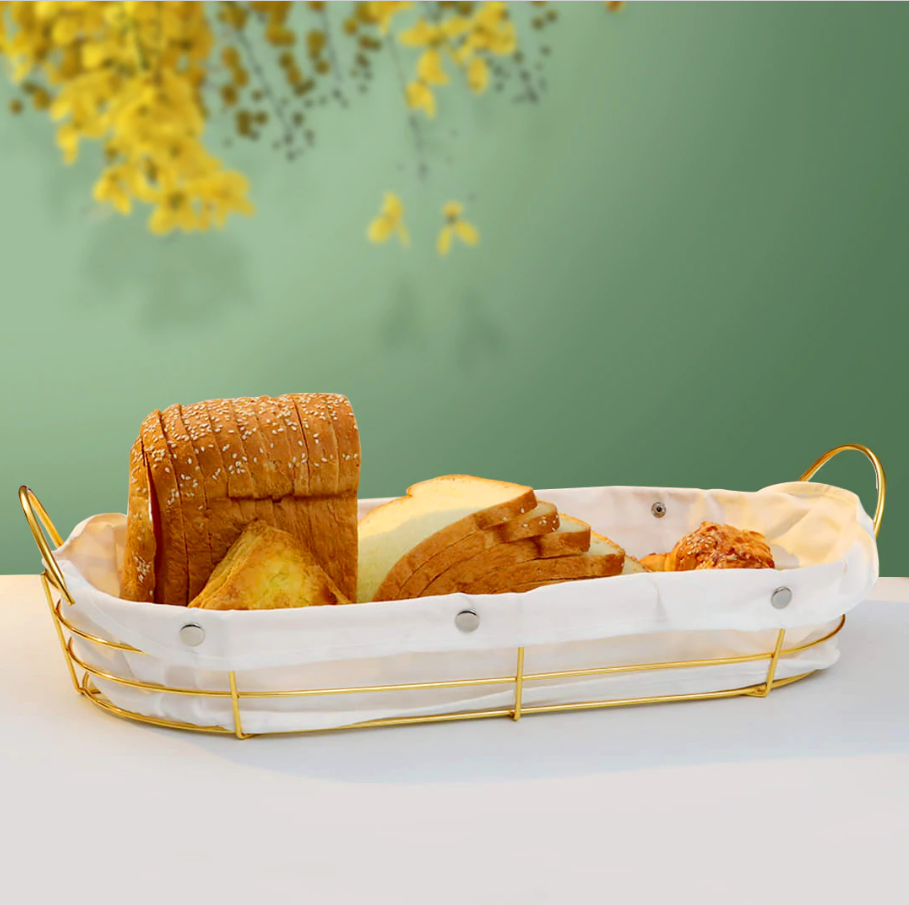 Bread Serving Baskets- Gold Plated Bread Trays with Inner-Large | Daraz.pk