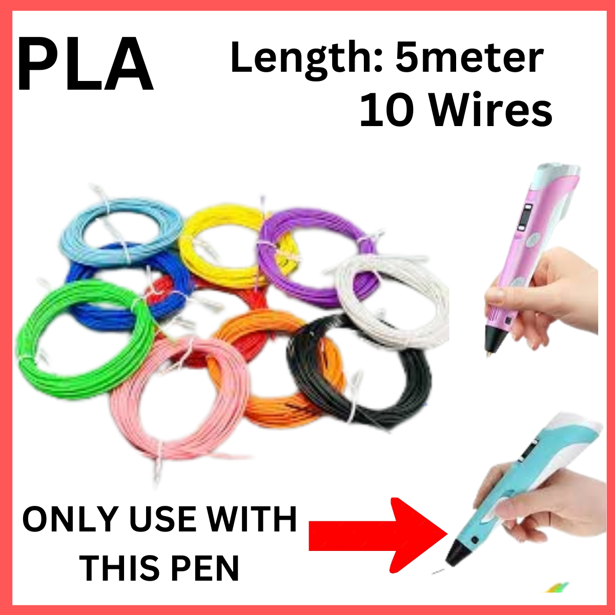 FLEXIE TECH 3D PEN FILAMENTS PLA 10 Multicolor Refills for 3D Printing ...