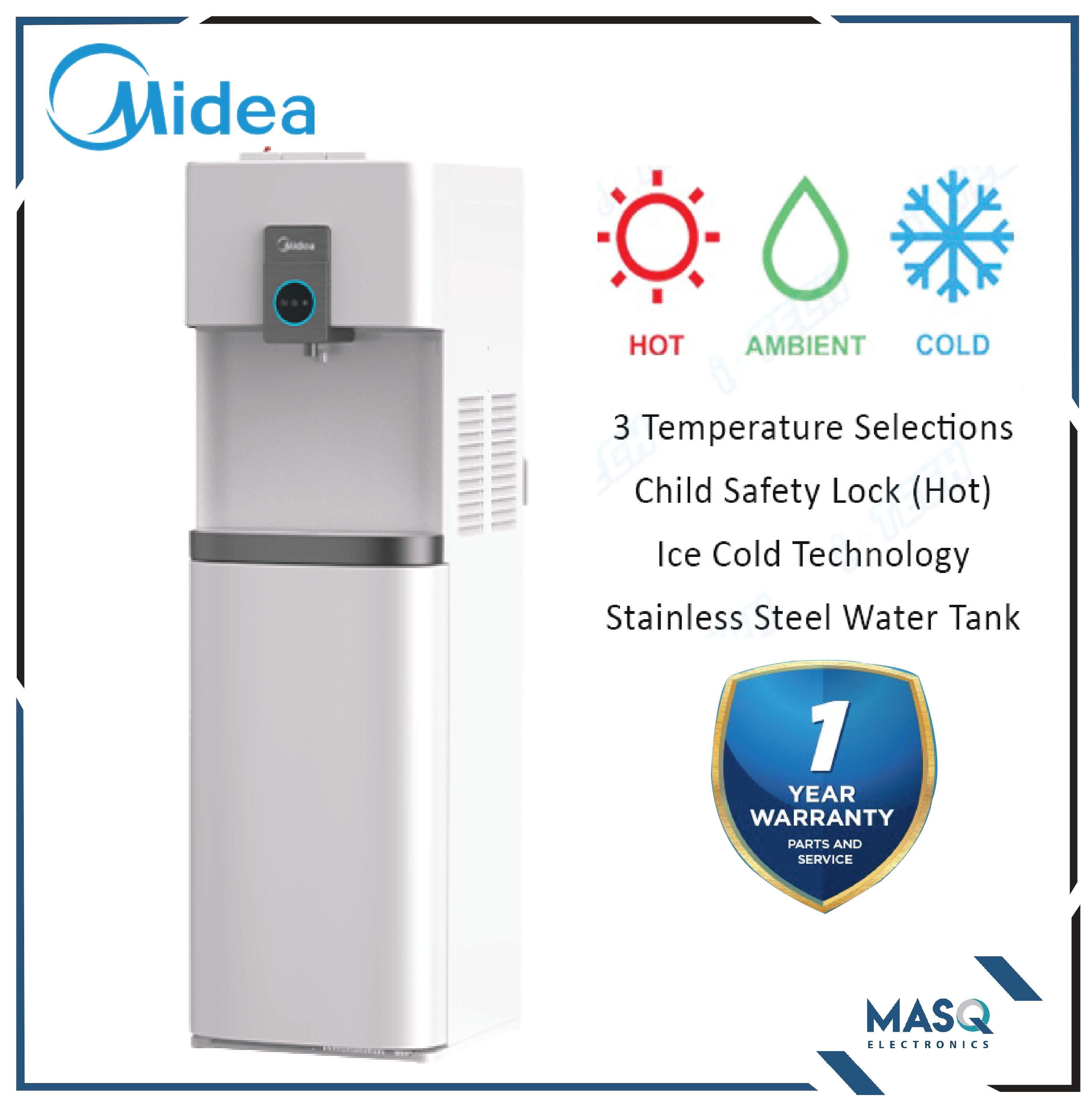 Midea – Water Dispenser Top Load Model: YL-2037S-B WHITE COLOUR | Daraz.pk