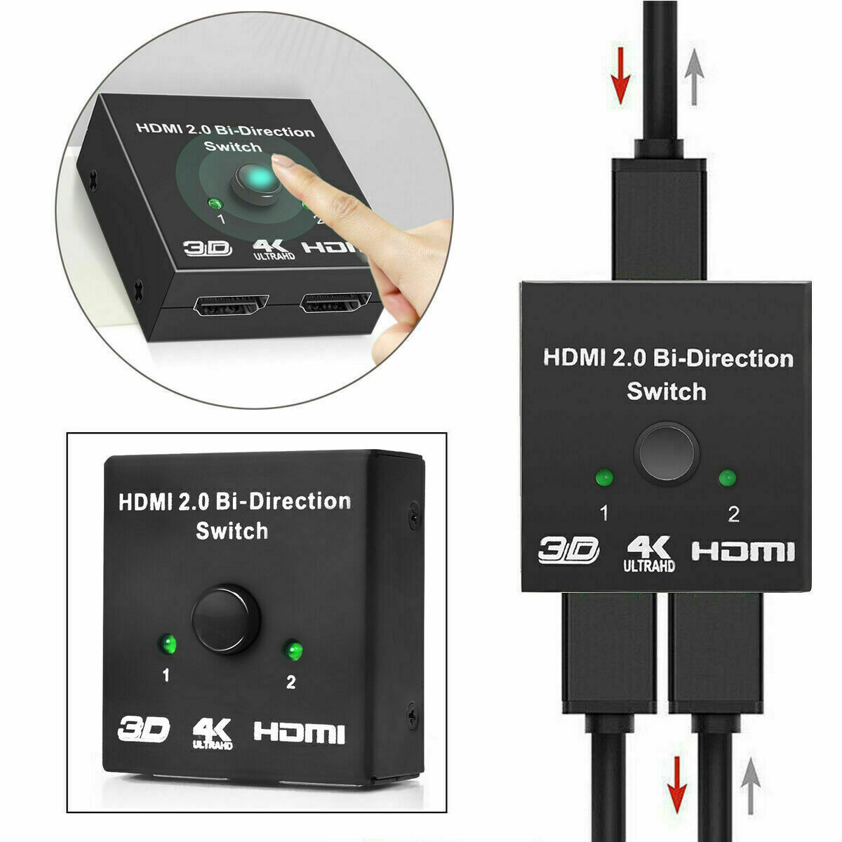 HDMI Switch 4K HDMI Splitter Bi-Directional Manual Switch 1 In 2 Out or 2 Input 1 Output 3D ...
