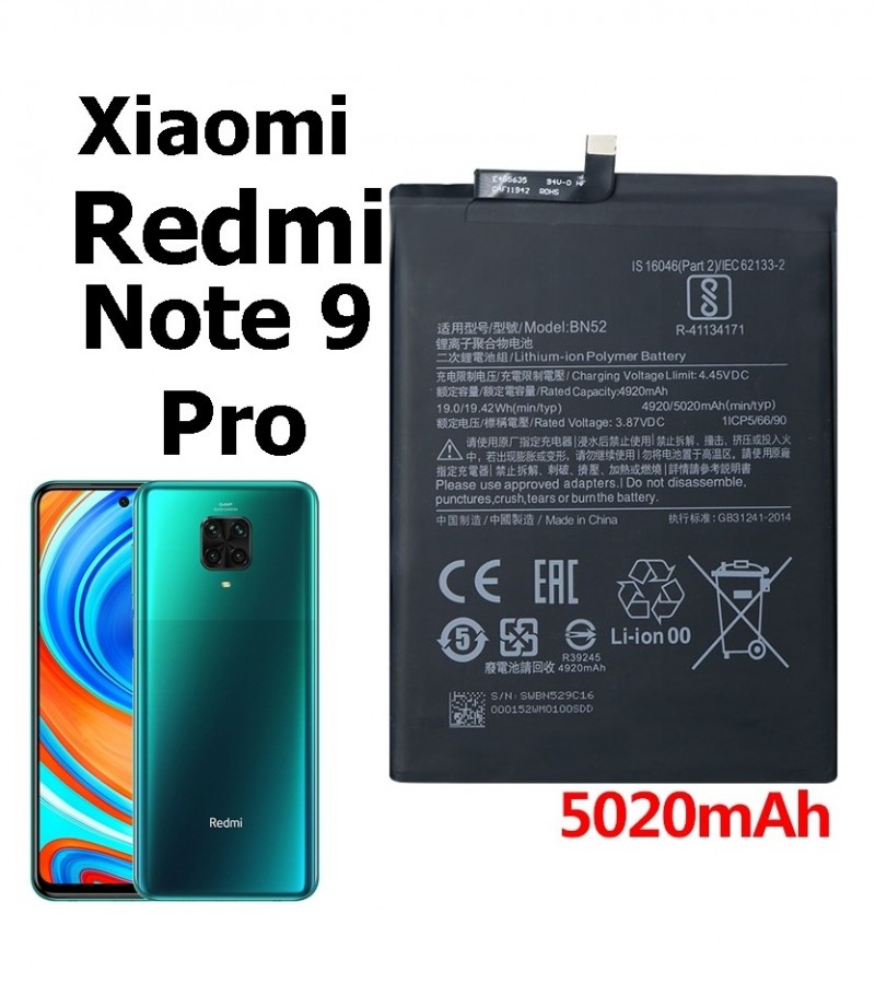 mi Redmi Note 9 Pro Battery Replacement BN52 Battery with 5020mAh ...