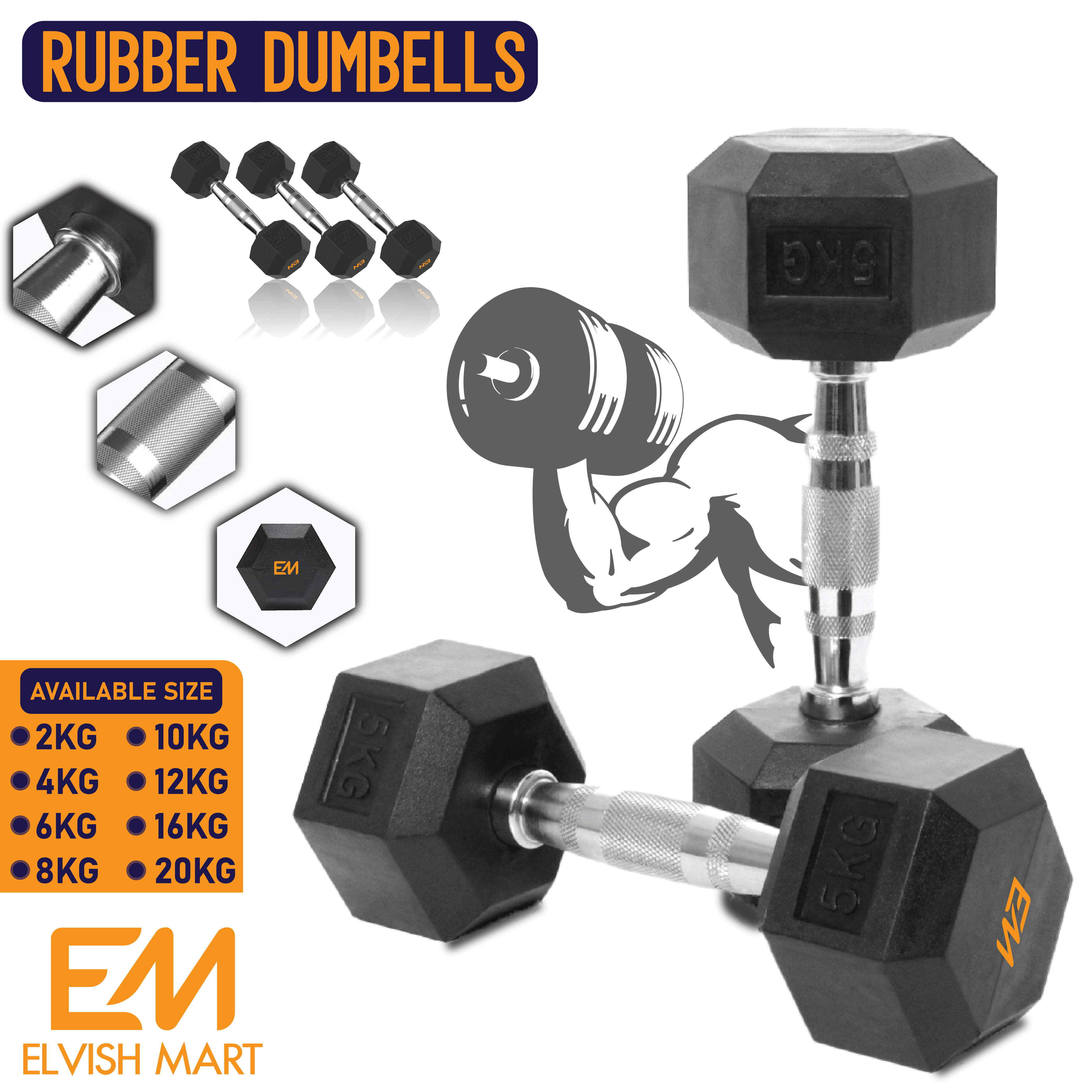Rubber Dumbbell, Rubber Coated Dumbbell, Professional Rubber Dumbbell ...