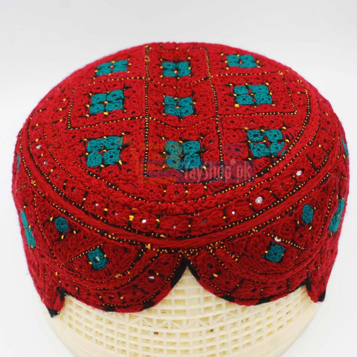 Yay Cap traditional Red Pure Mirror Hand Embroidery Sindhi Topi ...