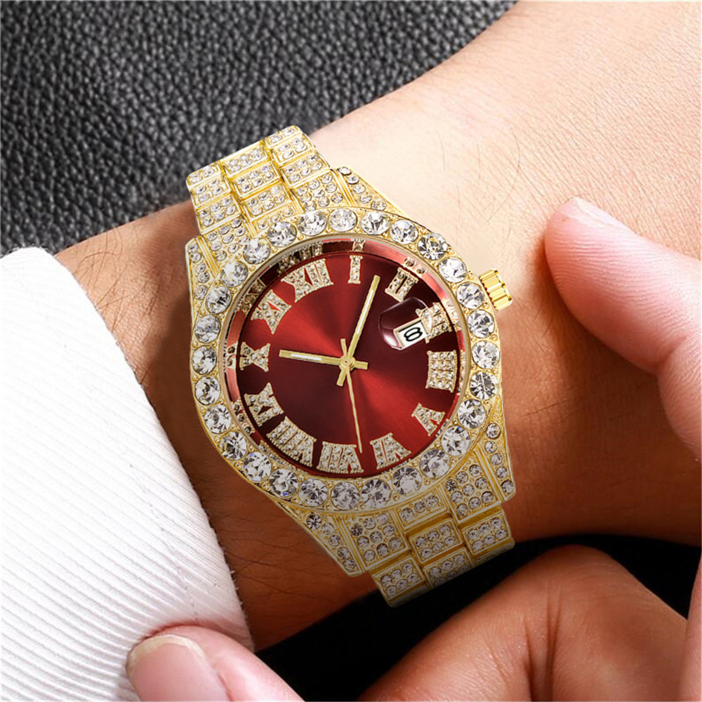 Watch Bling Hip Hop Fully Iced Out Watches Silver Gold Blue Dial Quartz ...