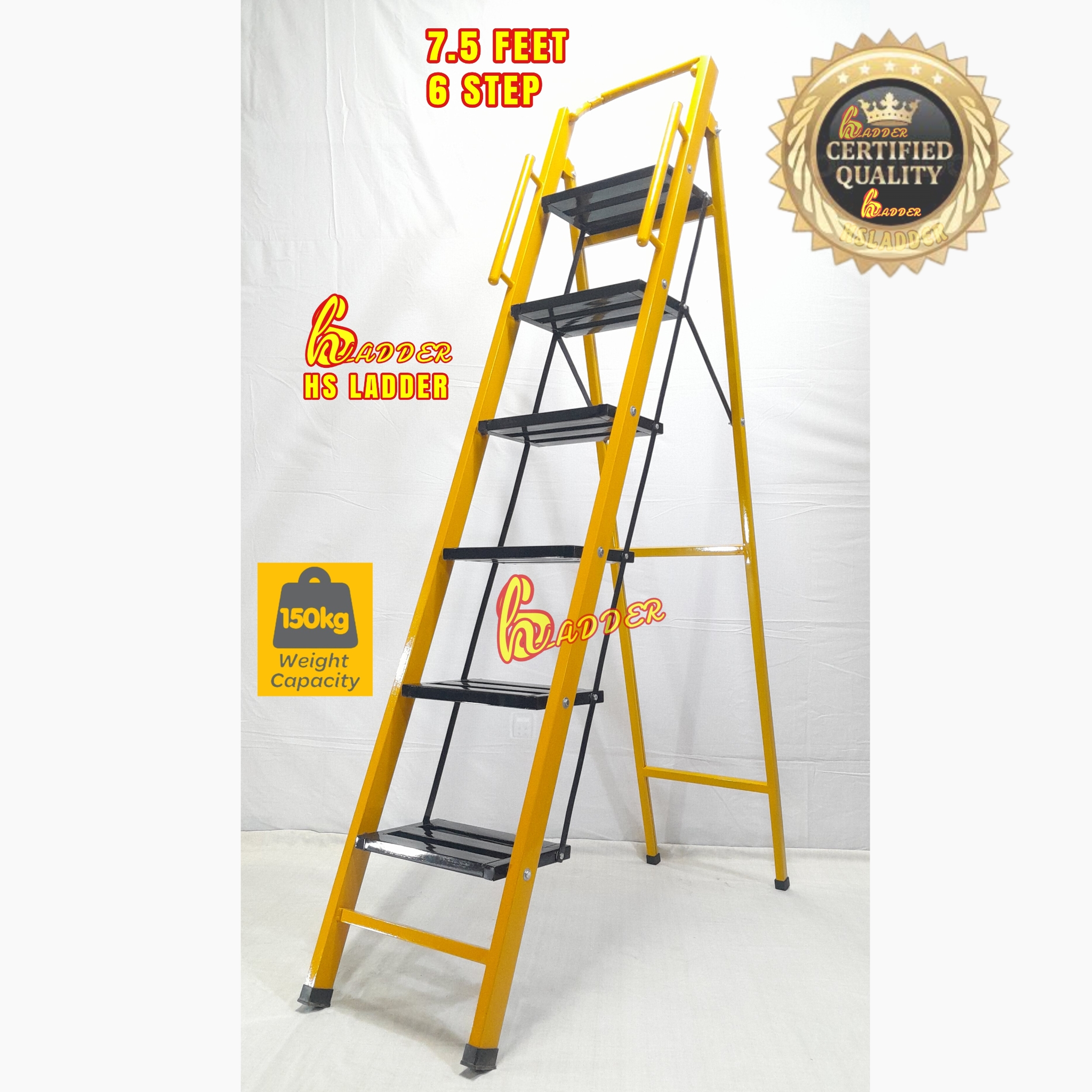 6 Step Folding Ladder Heavy Duty Iron Ladder 7.5 Feet | Daraz.pk