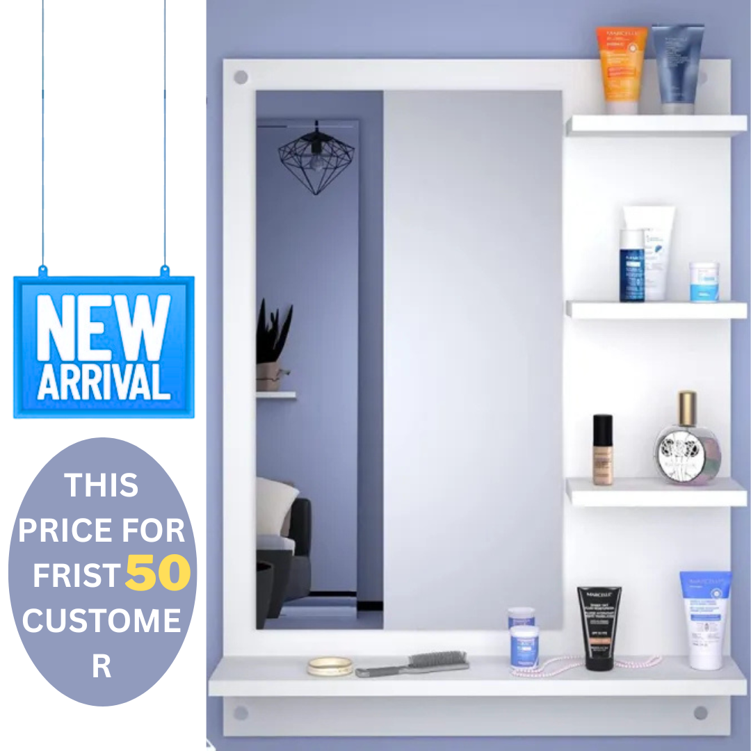 Wooden Wall-Mounted Dressing Mirror with Shelves – Space-Saving Vanity ...