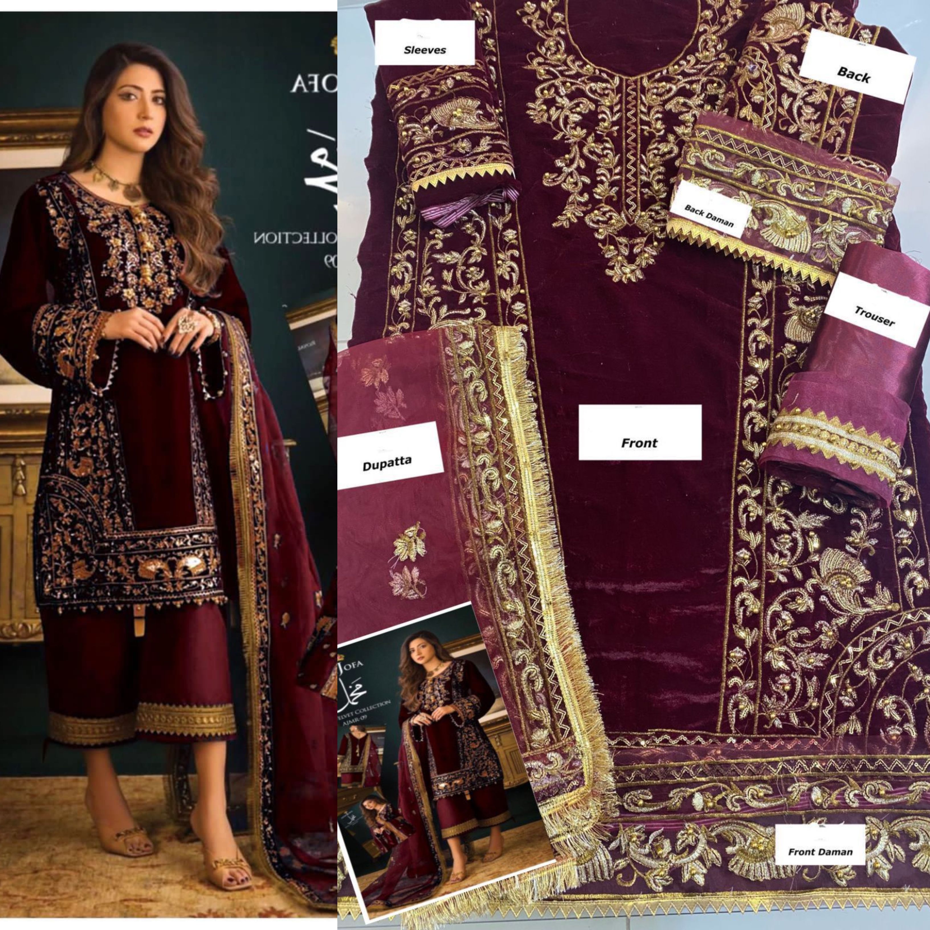 Bridal Fancy Velvet Embroidery Collection with Net Embroidered Dupatta ...