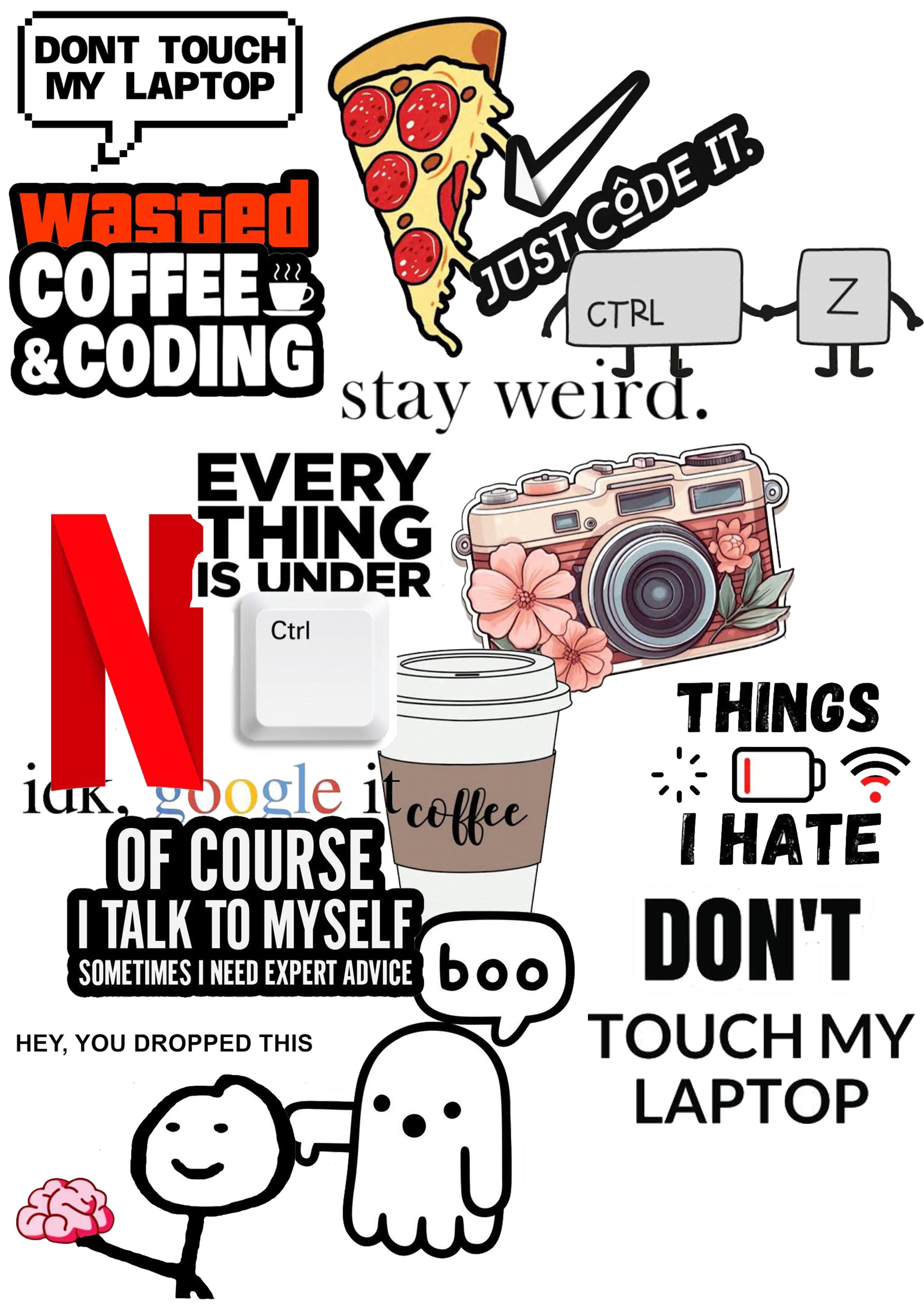 Pack of 17 - Aesthetic stickers and Programming Logo Text Stickers for ...