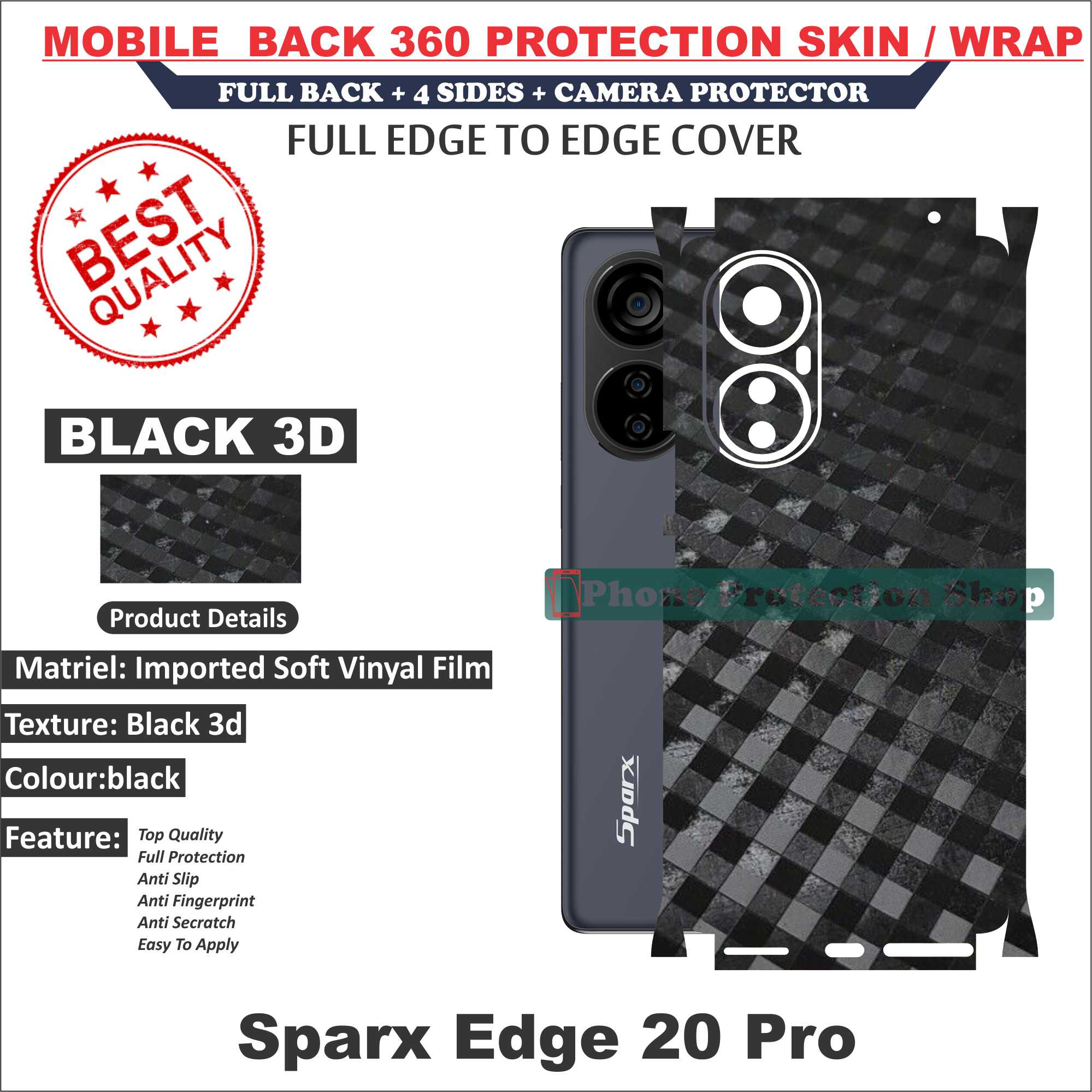 SPARX EDGE 20 pro full Back 360 Protection skin wrap with sides and ...