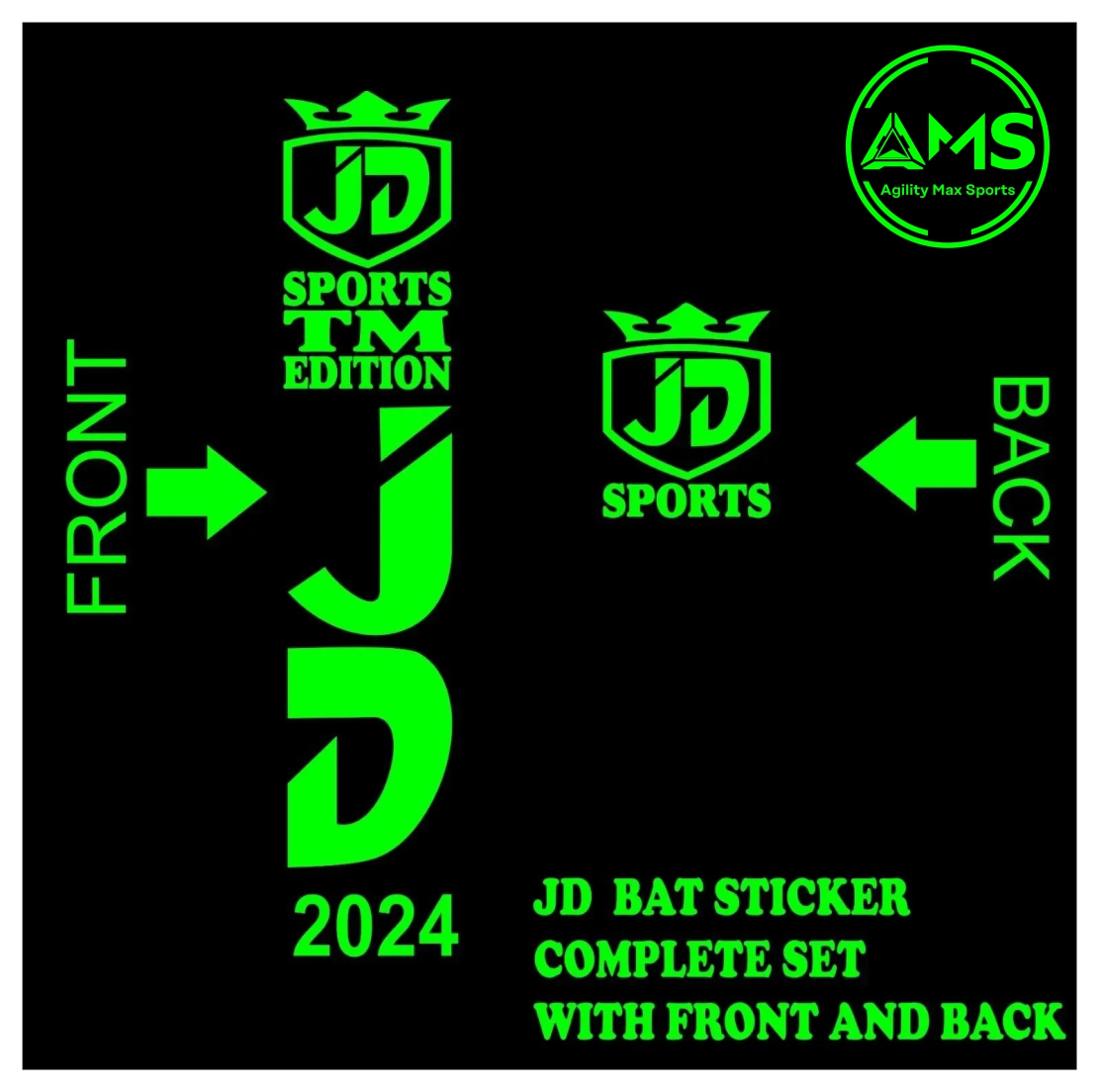 Green Color JD Sports Cricket Bat Sticker Complete set for all type of ...