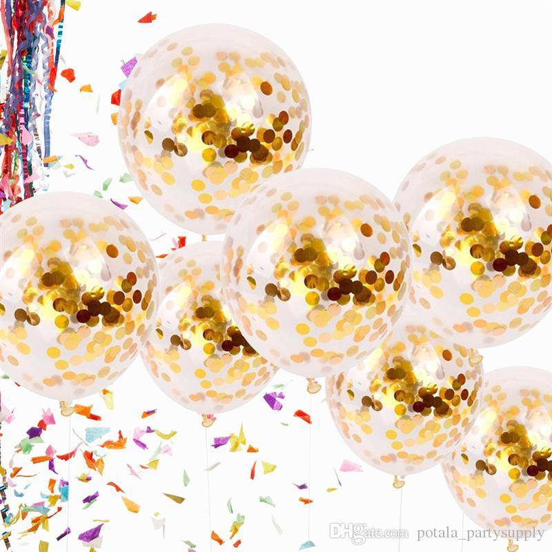 Confetti Balloons 12 Inch Transparent Clear Latex With Golden Confetti ...