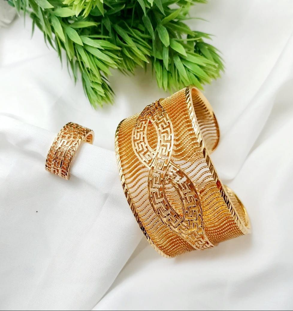 Bracelets Bangle And Ring Set Gold Color Adjustable Size | Daraz.pk