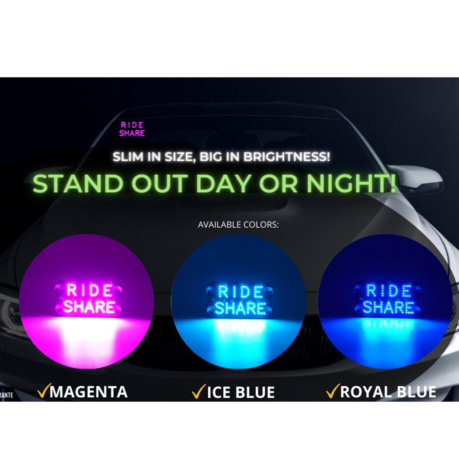 Led Car Signs Green LED Sign With Suction Cups For Better Car Shared ...