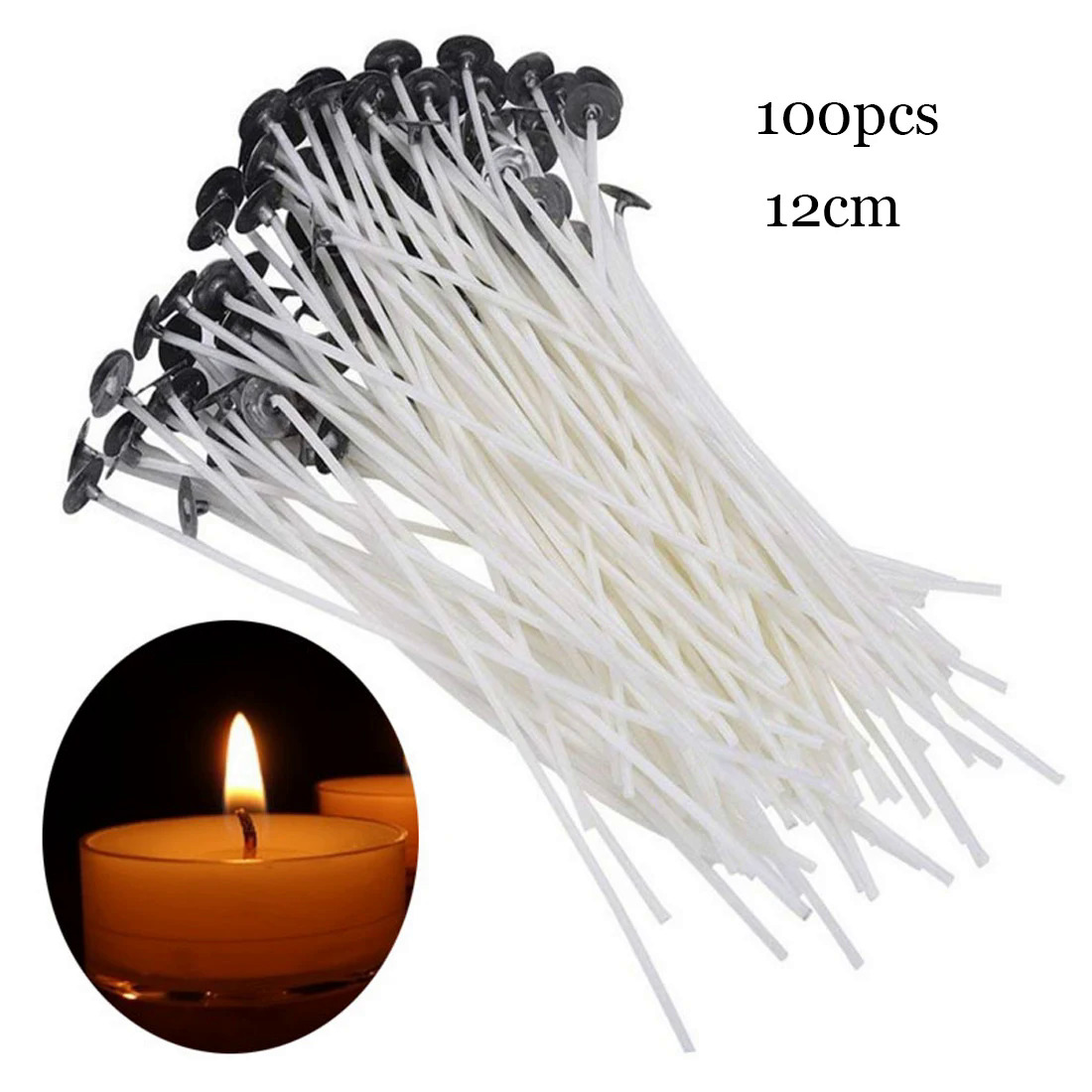 100pcs Smokeless Candle Wicks 2.6-20cm soy wax and cotton thread Pre ...